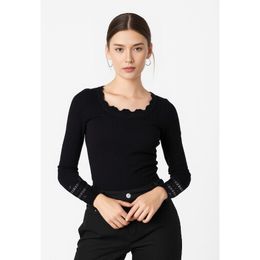 rosemunde Damen rosemunde Langarmshirt &raquo;Benita Silk Blouse&laquo; Langarm, mit Spitze, feminin, bequem, Seiden- Baumwollmischung schwarz M