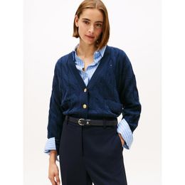 Tommy Hilfiger Damen &raquo;SOFT WOOL CABLE CARDIGAN&laquo; mit Zopfmuster, aus reiner Wolle blau M (38)