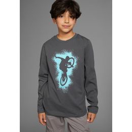 Kidsworld Jungen Kidsworld Langarmshirt &raquo;BIKER&laquo;, l&auml;ssiger Druck f&uuml;r Jungen grau 176/182