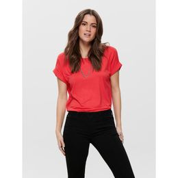 Only Damen Only &raquo;ONLMOSTER &ndash; Kurzarmshirt mit Aufschlag und klassischem Look&laquo; unifarben, casual, regular fit, Viskosemischung, Rundhals rot L (40)