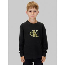 Calvin Klein Jeans Herren Strickpullover &raquo;TOWELLING CK STITCH SWEATER&laquo; f&uuml;r Kinder bis 16 Jahre, Frottee-Applikation schwarz 4 (104)