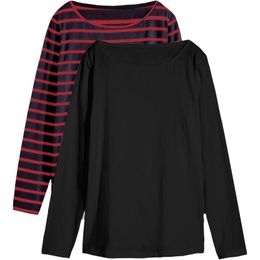 bonprix Damen bonprix Langarmshirt Packung, 2 Stk. lockere Passform, U-Bootausschnitt, aus Baumwolle und Elasthan schwarz 36/38 (S)
