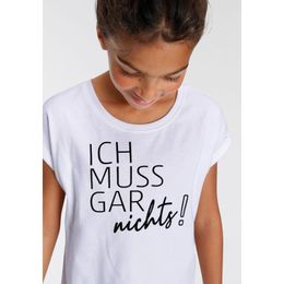 Kidsworld M&auml;dchen Kidsworld T-Shirt &raquo;Ich muss garnichts!&laquo; Kurzarm, weite Passform, mit peppigen Statements und Spr&uuml;chen wei&szlig; 164/170