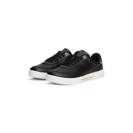 Tommy Hilfiger Damen Plateausneaker &raquo;ESSENTIAL CHIC COURT SNEAKER&laquo; , Freizeitschuh, Halbschuh, Schn&uuml;rer, goldfarbenen Details im Plateau schwarz 38
