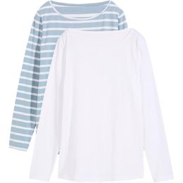 bonprix Damen bonprix Langarmshirt Packung, 2 Stk. lockere Passform, U-Bootausschnitt, aus Baumwolle und Elasthan grau 36/38 (S)