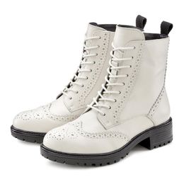 Lascana Damen Lascana Schn&uuml;rstiefelette, Ankle Boots, Leder, Schn&uuml;ren & Rei&szlig;verschluss wei&szlig; 39