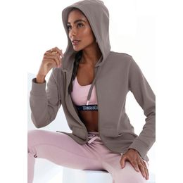 Bench. Loungewear Damen Kapuzensweatjacke mit Logo und K&auml;ngurutasche, Loungewear grau 32/34