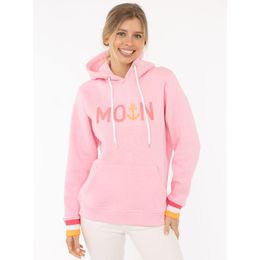 Zwillingsherz Damen Hoodie &raquo;"Rahel"&laquo;, mit "MOIN" und Anker Stickerei, kontrastfarbigen &Auml;rmelb&uuml;ndchen pink M