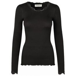rosemunde Damen rosemunde Longsleeve &raquo;Babette silk shirt&laquo; Langarm, mit Spitze, feminin, bequem, Seidenmix schwarz XS