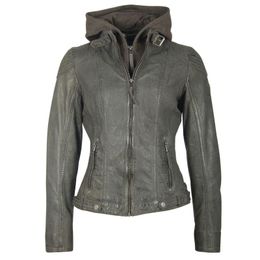 Mauritius Damen Lederjacke &raquo;CASEY&laquo; mit Kapuze mit abnehmbarem Kapuzen-Sweateinsatz & aufwendigen Biker-Details grau XS Trachtenmode