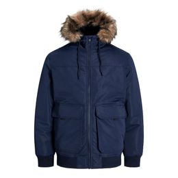 Jack & Jones Jack & Jones Herren Bomberjacke &raquo;JJCONSTRUCT FAUX FUR BOMBER&laquo; mit Kapuze Kapuze mit abnehmbarem Kunstfell-Rand blau XS