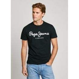 Pepe Jeans Herren T-Shirt mit Markenprint vorne schwarz S