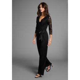 Laura Scott Damen Jumpsuit mit Spitzenoberteil und Satin-Bindeg&uuml;rtel schwarz 44, N-Gr