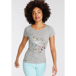 Kangaroos Damen Kangaroos T-Shirt Kurzarm, k&ouml;rpernahe Passform, aus Rippware grau 40/42