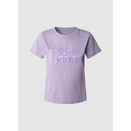 Pepe Jeans Damen T-Shirt &raquo;ARIA&laquo; mit Ton-in-Ton Paillettenbesatz lila M