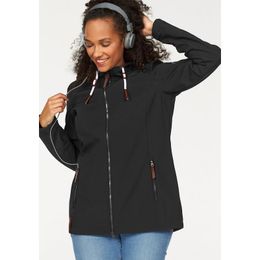 OCEAN SPORTSWEAR Damen Softshelljacke mit Kapuze f&uuml;r k&auml;ltere Tage, w&auml;rmendes Material, mit Rei&szlig;verschlusstaschen schwarz 56
