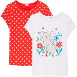 bonprix Kinder bonprix T-Shirt Packung, 2, 2 Stk. regular fit Passform, h&uuml;ftbedeckende L&auml;nge, aus Baumwolle rot 92/98