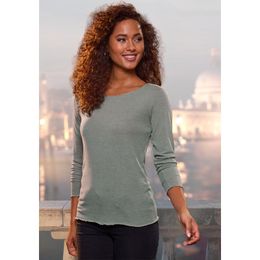 Lascana Damen Lascana Langarmshirt &raquo;mit feiner Glitzereinfassung&laquo; aus weichem Viskose-Feinstrick gr&uuml;n 32/34