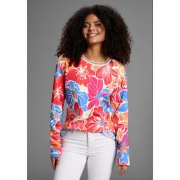 Laura Scott Damen Sweater, Auff&auml;lliger Multicolor-Blumenprint auf weichem Sweatstoff 48/50