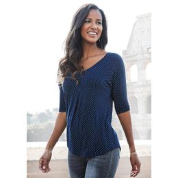 Lascana Damen Lascana Kurzarmshirt &raquo;mit Kellerfalte&laquo; aus weichem Viskose-Stretch blau 36/38