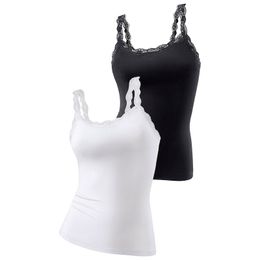 Lascana Damen Lascana 2er-Pack, mit innenliegendem Bustier, Spaghettitr&auml;ger-Top, Unterziehshirt schwarz-wei&szlig; 36/38, N-Gr