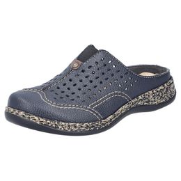 Rieker Damen Clog Schlupfschuh, Hausschuh, Sommerschuh mit Perforation blau 36