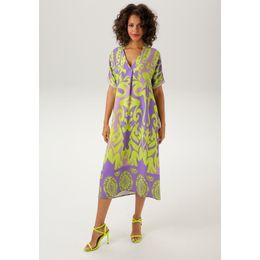 Aniston Casual Damen Aniston CASUAL Blusenkleid mit graphischem Druck und Bord&uuml;re am Saum bunt 42, N-Gr