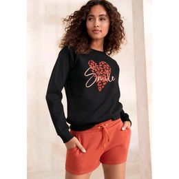 Lascana Damen Lascana Sweatshirt, mit Herz-Leo-Druck, Loungewear schwarz 32/34
