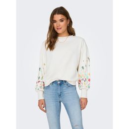 Only Damen Only Sweatshirt &raquo;ONLBROOKE L/S O-NECK FLOWER SWT&laquo;, Baumwollmischung, regular fit wei&szlig; M