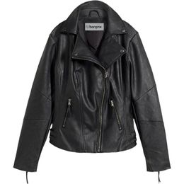 bonprix Damen bonprix Lederimitatjacke im Bikerstil, taillierte Passform, mit Kragen und Revers schwarz 34
