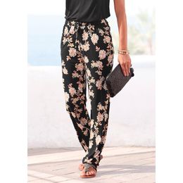 Lascana Damen Lascana Strandhose mit floralem Alloverdruck und Taschen, elastisch, lockere Passform bunt 36, N-Gr