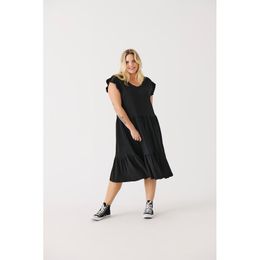 Only Carmakoma Damen Only CARMAKOMA Jerseykleid &raquo;CARMAY LIFE CAP SL FRILL DRESS JRS NOOS&laquo; Sommerkleid schwarz S (42/44), N-Gr