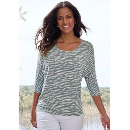 Lascana Damen Lascana 3/4-Arm-Shirt &raquo;mit modischem Zebra-Muster&laquo; aus weichem Viskose-Strick blau 36/38