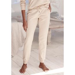 Bench. Loungewear Damen Relaxhose mit gl&auml;nzender Logostickerei, Loungewear, Loungeanzug beige 32/34, N-Gr