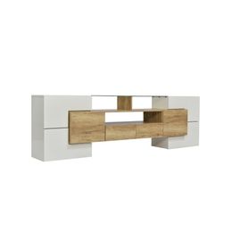 ABRIHOME TV Schrank in Hochglanz Wei&szlig; 200 cm mit LED Beleuchtung und Glasoberfl&auml;che | Gr.: onesize