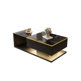 ABRIHOME Couchtisch in Hochglanz Schwarz mit Glasplatte und LED Beleuchtung | Gr.: onesize