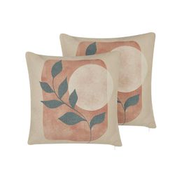 Beliani 2er-Set Dekokissen CALLIOPSIS in Beige/Bunt/Gr&uuml;n | Gr.: onesize
