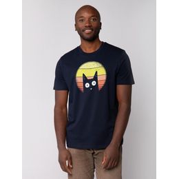 wat? Apparel T-Shirt Sunset Cat in Dunkelblau | Gr.: 54