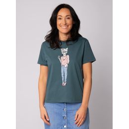 wat? Apparel T-Shirt Hipster Cat with Moustache in Petrol | Gr.: 34
