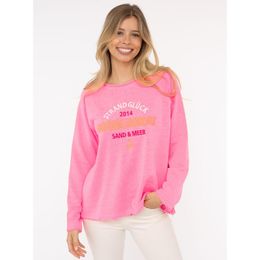 Zwillingsherz Damen Sweater &raquo;"Strandgl&uuml;ck 2014"&laquo;, mit Used-Look Kanten und Stickerei pink L/XL (L/XL)
