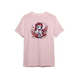 PAULGOS Kinder T-Shirt, Einhorn mit Blumen in Rosa | Gr.: 152