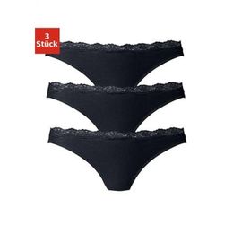 Lascana Damen Lascana 3er-Pack, aus elastischer Baumwolle mit zarter Spitze schwarz 44/46