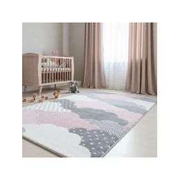KADIMA DESIGN Teppich Kinder Kurzflor Wolken Polypropylen Kinderzimmer in Pink | Gr.: rund: 120 cm &Oslash;