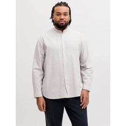 Jack & Jones PlusSize Jack & Jones Plussize Herren Jack & Jones PlusSize Langarmhemd &raquo;JJEBREEZE LINEN BLEND BAND SHIRT L PLS&laquo; mit Stehkragen 4XL, N-Gr