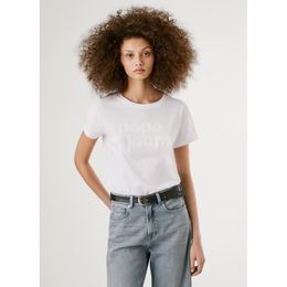 Pepe Jeans Damen T-Shirt &raquo;ARIA&laquo; mit Ton-in-Ton Paillettenbesatz wei&szlig; M