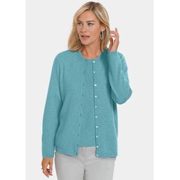 GOLDNER Kurzgr&ouml;&szlig;e: Eleganter Herbstcardigan mit Rundhals in aqua | Gr.: 22