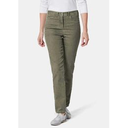 GOLDNER Kurzgr&ouml;&szlig;e: Damen Jeans Slim Fit LOUISA, Stretch in moorgr&uuml;n | Gr.: 19