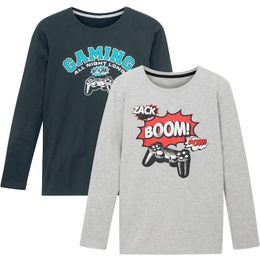 bonprix Jungen bonprix Langarmshirt Packung, 2, 2 Stk. lockere Passform, mit Langarm, mit Gamer-Print, aus Baumwolle schwarz 176/182