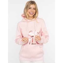 Zwillingsherz Damen Hoodie &raquo;"Alissa Shiny"&laquo;, gl&auml;nzender Print, Daumenloch, Kordel, gesticktes Herz am &Auml;rmel S/M