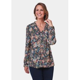 GOLDNER Druckbluse mit raffinierter Ausschnittl&ouml;sung in marine / ahorn / gemustert | Gr.: 40
